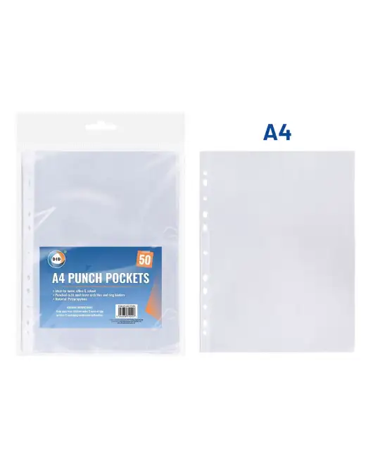 50Pk A4 Punch Pockets