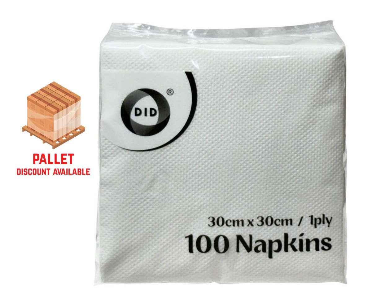 100pc 30cm x 30cm 1ply White Napkins