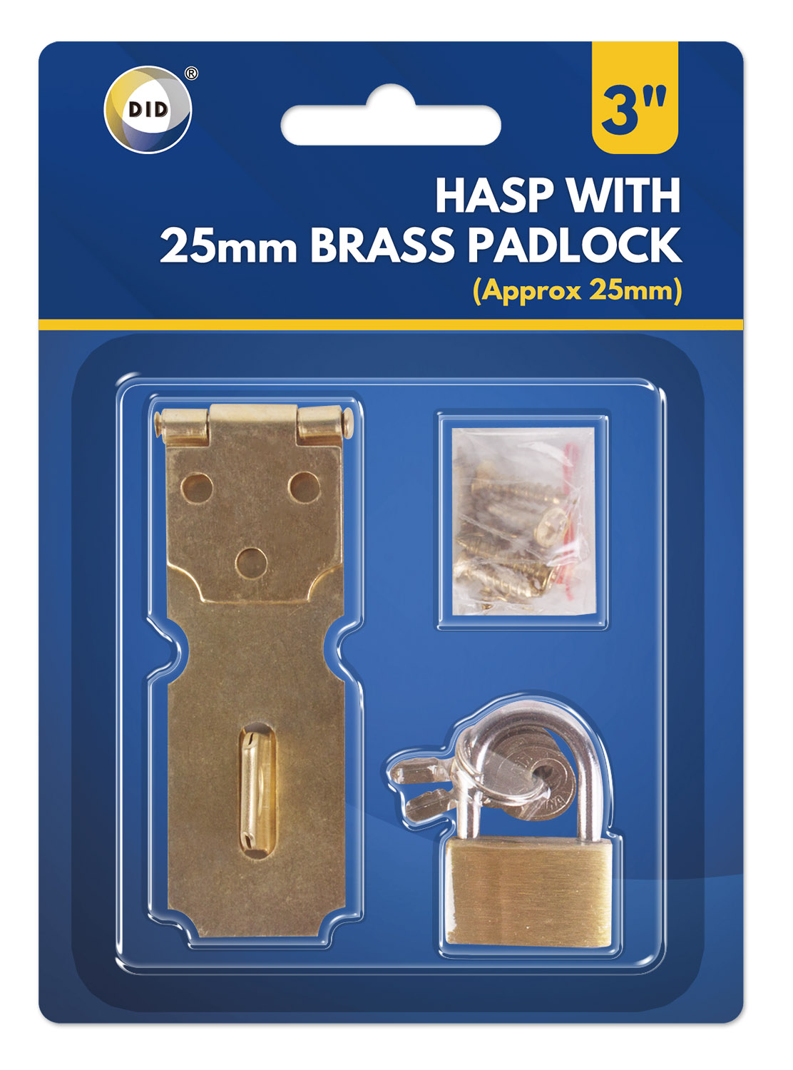 3" Hasp with 25mm Brass Padlock